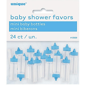 Mini Baby Blue Plastic Bottle Favors - 1'', 24 Count - Ideal for Girl Baby Showers, Baptisms & Gender Reveals