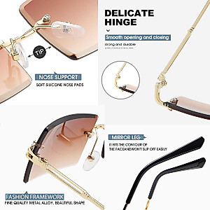Dollger Rimless Rectangle Sunglasses Y2K Glasses For Women Men Frameless Trendy rimless glasses Retro 90s Sunglasses DARK TEA