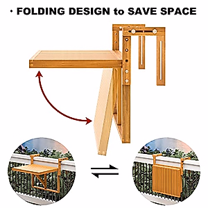 Interbuild Toronto Balcony Folding Deck Table, Outdoor Hanging Railing Bar Table, FSC Acacia Wood, 28 x 23 Inches, Adjustable, Golden Teak