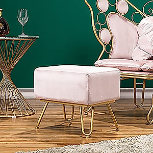 SoOSSN Modern Square Footstool,Comfy Upholstered Footrest Stool with Metal Legs,Premium Accent Stool Seat for Living Room Bedroom (Color : Green, Size : 19x13x16inch)