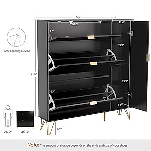 UEV Shoes Storage Cabinet with 3 Flip Drawers & Boot Rack,Freestanding Modern Shoes Organizer with Metal Legs, Black Entryway Shoe Rack Cabinet for Heels,Slippers