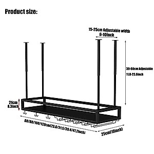 DICKIS Hanging Wine Rack with Glass Holder and Shelf, Adjustable Height and Width Metal Ceiling Bar Wine Glass Rack, Industrial Wall Mounted Wine and Glass Rack (Color : Black, Size : 100x25x21cm)