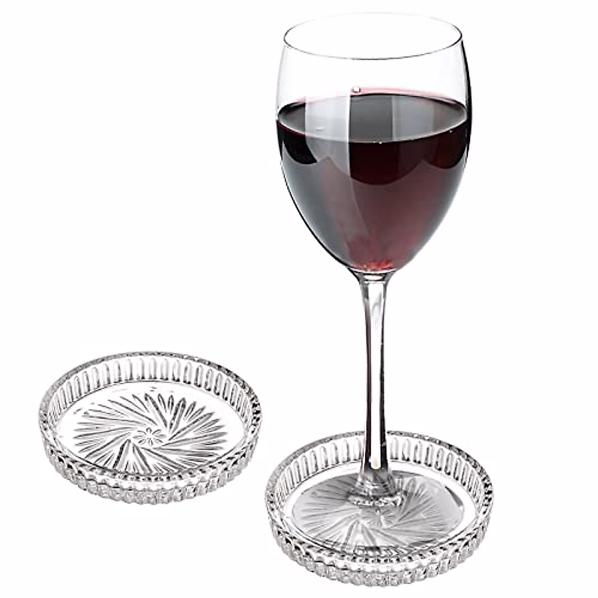 AVLA 8 Pack Crystal Drink Coasters, Glass Round Cup Mat, Clear Decorative Wine Bottle Coasters Barware Set for Table Protection of Home Kitchen, Dining Room, Patio, Coffee Shop, 3.75", Carved Design