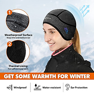 Hikenture Skull Cap Helmet Liner with Ponytail, Women's Winter Thermal Cycling Cap Running Hat Beanie with Glasses Holes Grey