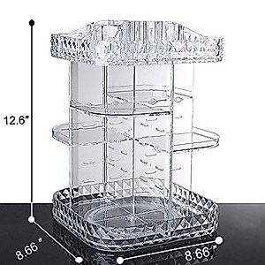 Makeup Organizer 360-Degree Rotating Cosmetic Storage Box, DIY Adjustable Large Capacity Cosmetics Display Case Square Makeup Shelf with Diamond Pattern