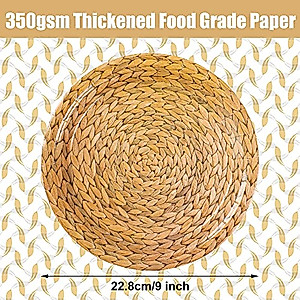 peony man 50 Pack Woven Paper Plates Rattan Printed Disposable Plates Farmhouse Party Dinner Plates Rustic Round Paper Plate 9 Inch for Picnic Dining Wedding Kitchen Home Table Decor
