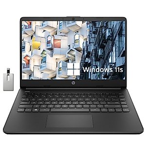 HP Stream 14" HD BrightView Laptop, Intel Celeron N4120, 8GB RAM, 64GB eMMC, Intel UHD Graphics, 720p Webcam, 1 Year Office 365, Black, Win 11 S, 32GB Hotface USB Card