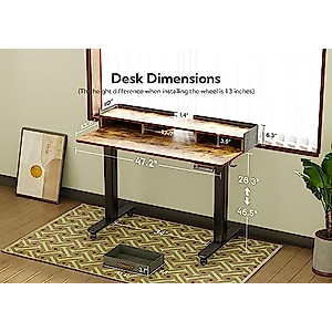 Claiks Standing Desk with Drawers, Stand Up Electric Standing Desk Adjustable Height, Sit Stand Desk with Storage Shelf and Splice Board, 48 Inch, Rustic Brown