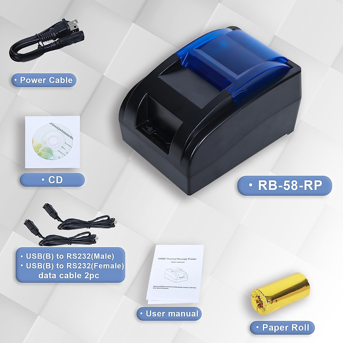 RIBAO Thermal POS Printer Receipt Printer Connect BC-55 BC-40 BCS-160 Mixed Bill Money Counter 58mm USB Cash Drawer Interface NOT for Square