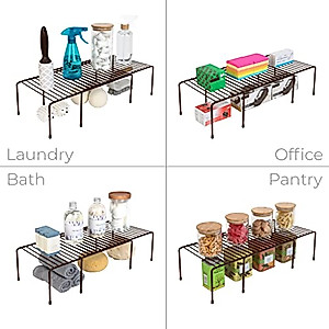 Smart Design Expandable Storage Rack - Scratch Resistant Feet - Metal Wire - Kitchen Counter, Bathroom Medicine Organizer, Dish, Plate Display Shelf, Spice Pantry, Cupboard Riser - 16 x 32.5 - Bronze