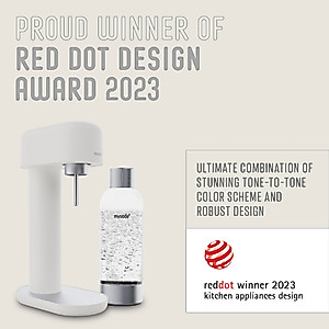 Mysoda Ruby 2 Sparkling Water Maker - Silent Carbonated Water Machine Made of Robust Long-Lasting Aluminium & 1L Water Bottle - Without CO2 Cylinder - Colour White