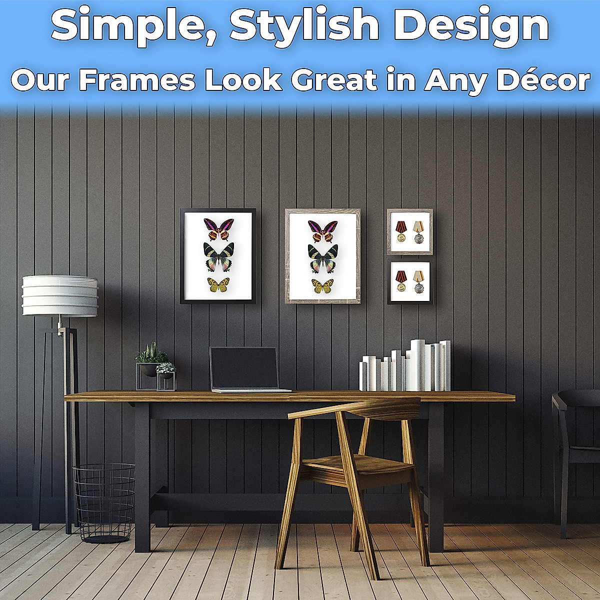 Super-Sturdy 11x14 Gray Shadow Box Frame With Glass 1pk . Large Rustic Wood Memory Box For Wedding Flowers, Jerseys, Pet Photos, Ticket Stubs or Medals