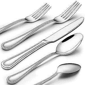 40-Piece Silverware Set, Paincco Stainless Steel Flatware Cutlery Set Service for 8, Pearled Edge Tableware Set Includes Knife Fork Spoon, Beading Utensil for Home Kitchen Restaurant, Dishwasher Safe