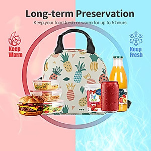 Insulated Kids Lunch Bag, Reusable Lunch Box Container with Adjustable Shoulder Strap for Adult Work School Travel, Thermal Lunch Tote Cooler Bag with Side Pockets for Boys Girls Women Men (Pineapple)