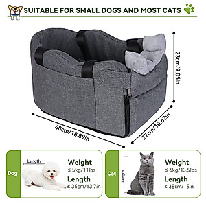 Dog Car Seat for Small Dogs Center Console Pet Booster Seat for Car Armrest Car Seat Middle Console Puppy Seat(Gray-waves Edge)