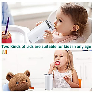 Rommeka Sublimation Blanks Skinny Sippy Cups, 12oz Spill Proof Stainless Steel Insulated Tumbler with Lid and Straw, Double Wall Water Bottle with Handle for Kids and Children