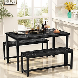 AWQM Modern Black Dining Table Set with Benches, 47.2" L x 28.74" W x 28.74" H, Ideal for Small Spaces