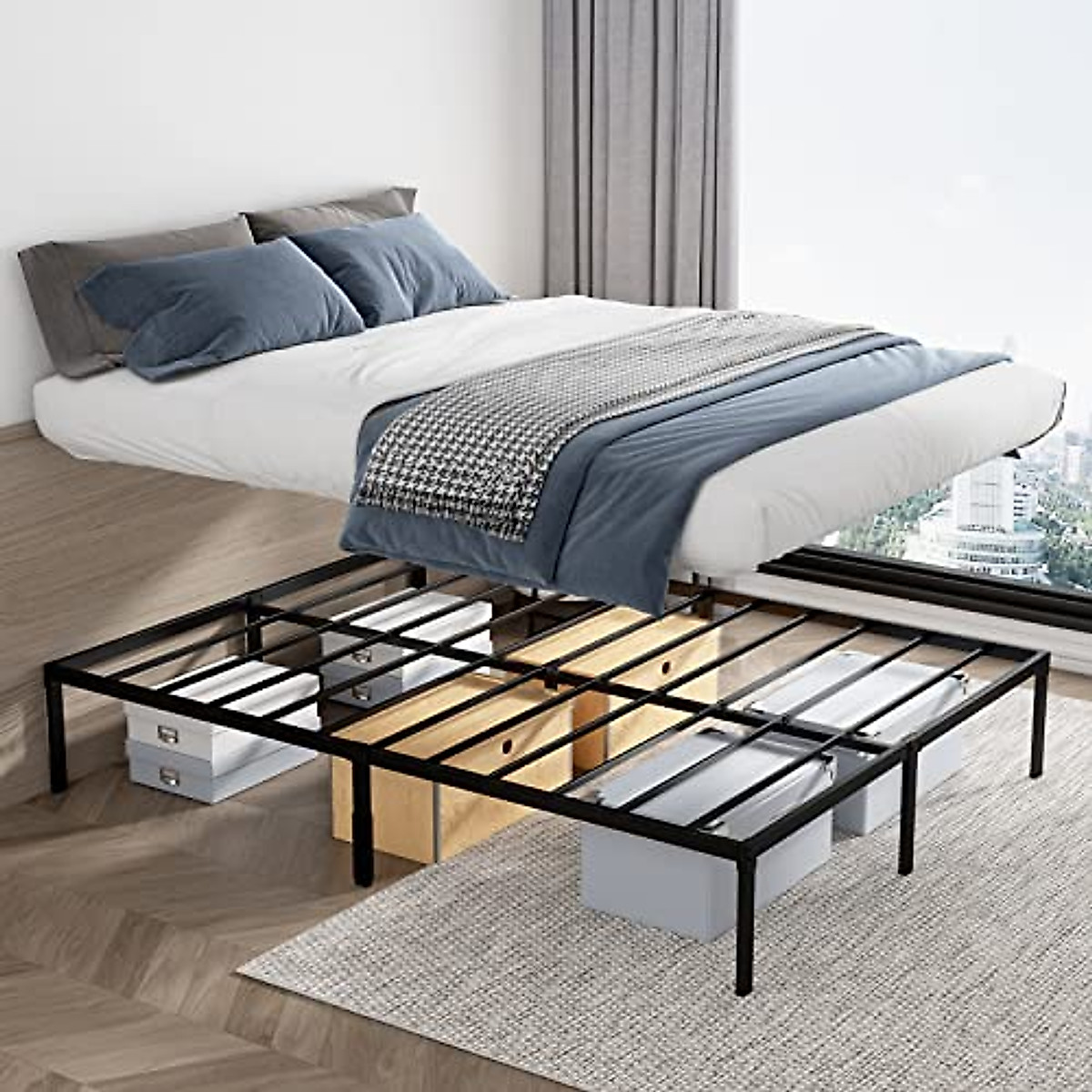 HOMWAYART Full Bed Frame, Metal Bed Frames High Platform Reinforced Steel Slats Support, Easy Assembly, Sturdy, Non-Slip and Noise-Free, No Box Spring Needed (Full)