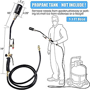 Propane Torch Weed Burner,Blow Torch,High Output 500,000 BTU,Flamethrower with Turbo Trigger Push Button Igniter and 9.8 FT Hose,for burning weeds,Roof Asphalt, ice snow,Road Marking,Charcoal