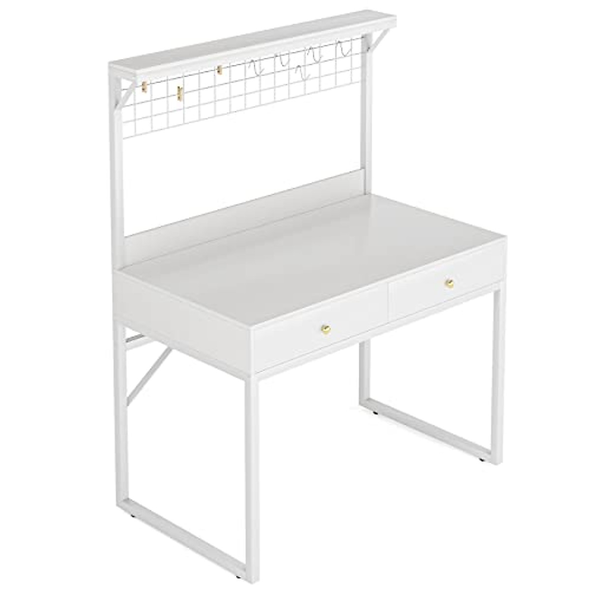 Tribesigns Computer Desk with Hutch,43 Inch Office Desk with Drawers,White Writing Desk Table with Art Display Grid Shelf,Desk for Home Office