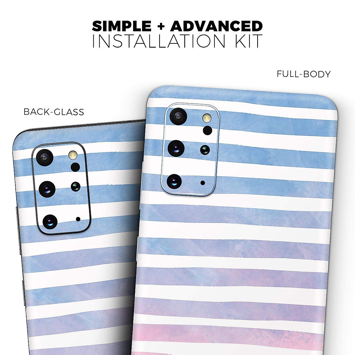 DesignSkinz Pink to Blue Watercolor Ombre Stripes Protective Vinyl Decal Wrap Skin Cover Compatible with The Samsung Galaxy S20 (Screen Trim & Back Glass Skin)