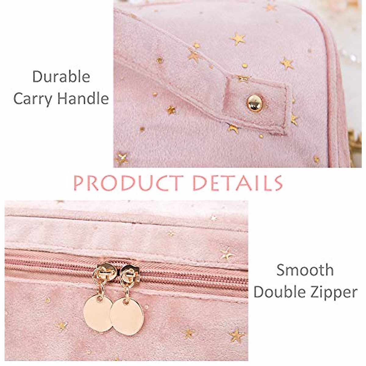 HOYOFO Velvet Makeup Bag with Handle Cosmetic Bags with Makeup Brush Holder Travel Make up Bag for Women, A Blue