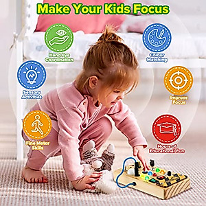 wakelnsa Toddler Montessori Busy Board,Montessori Toy,Baby Sensory Board,Preschool Learning Activities,Light Switch Toy,Travel Toy,Wooden Toy for Toddler Activity,Christmas & Birthday Gift for Toddler