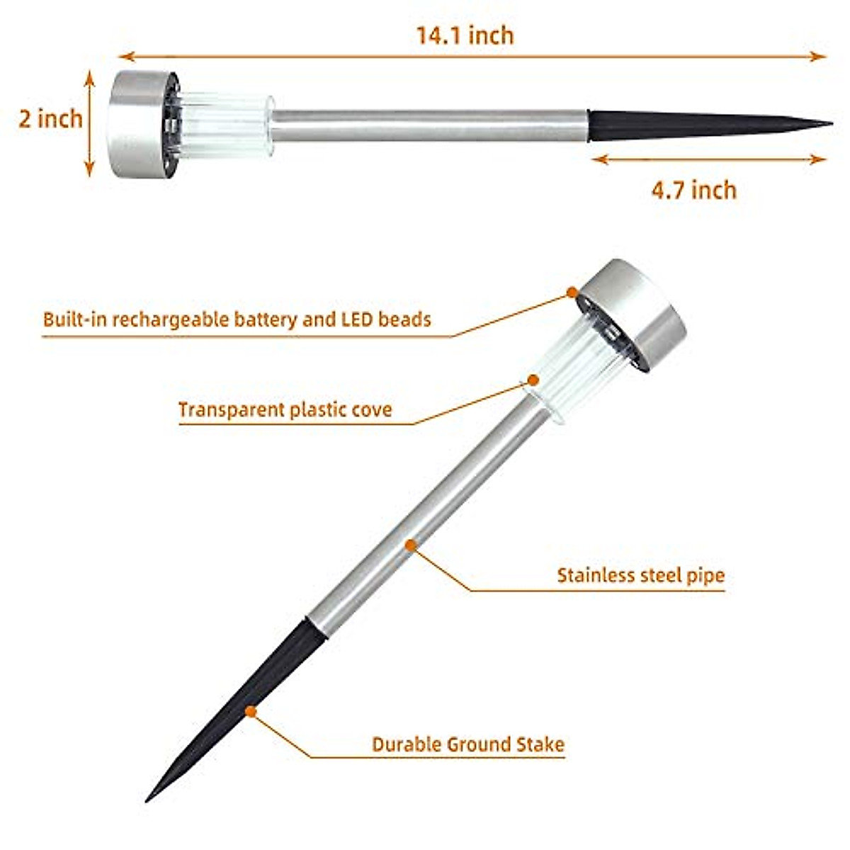 YUFUDE Solar Lights Outdoor, Stainless Steel Outdoor Solar Lights - Waterproof, LED Lawn Lamps Lighting Solar Powered Outdoor Lights Solar Garden Lights for Pathway Patio Yard (24pcs-White & Silver)