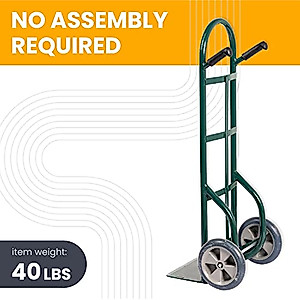 HaulPro Heavy Duty Hand Truck with Double-Grip Handle - Steel Dolly Cart for Moving - 800 Pound Capacity - 10" - Rubber Wheels - 50" H x 18.5" W with 14" x 9.5" Nose Plate - Green