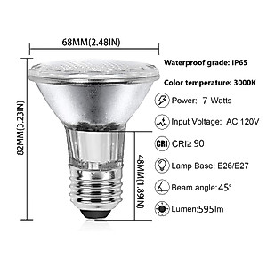 PAR20 LED Range Hood Light Bulbs Under Hood, 60W Incandescent Stove Light Bulbs Replacement, 7W LED Appliance Bulbs Stove Hood, E26 Dimmable 3000K 595LM (Pack of 2)