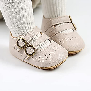 BENHERO Baby Girls Shoes Infant Mary Jane Flats Princess Wedding Dress Baby Sneaker Shoes(6-12 Months Infant H/Beige)