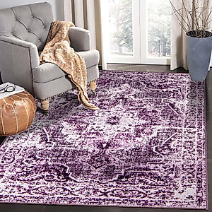 Washable Area Rug 5X7,Purple Bohemian Medallion Area Rug Vintage Living Room Rug Entrance Carpet Non-Slip Throw Rug for Bedroom Living Room Kitchen Laundry Room Entryway
