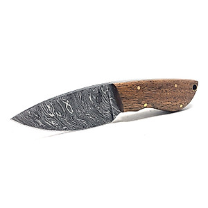 BucknBear Custom Handmade Fixed Blade Damascus Mini Skinner Knife (Walnut Wood handle)