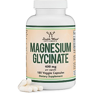 Magnesium Glycinate 400mg, 180 Capsules (Vegan Safe, Third Party Tested, Gluten Free, Non-GMO) High Absorption Magnesium by Double Wood Supplements