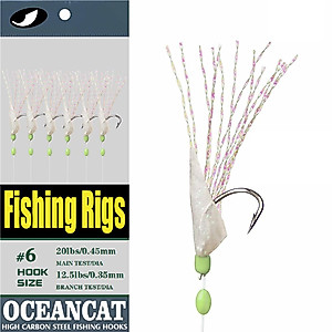 OCEAN CAT 10 Packs Rainbow Lucid Fishskin 6 Hooks Fishing Rigs with String Hooks Glow Fishing Beads High Carbon Hooks for Freshwater Saltwater Fishing Lures Bait Rig Tackle (1#)