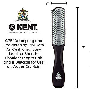 Kent KFM3 Black Half Round Narrow Detangling Hair Brush - 9 Row Ionic Anti Static Non Scratch Nylon Bristle Gel Styler Great for Daily Styling, Detangling and Smoothing Short to Medium Length Hair