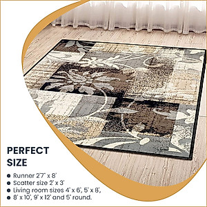 BNM Indoor Large Area Rug with Jute Backing, Floral Geometric Decor for Living Room, Kitchen, Bedroom, Office, Entryway, Hallway, Hardwood Floors, Pastiche Collection, 6' x 9', Beige