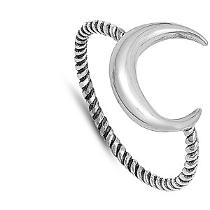 Crescent Moon Ring New .925 Sterling Silver Oxidized Rope Twist Band Size 8