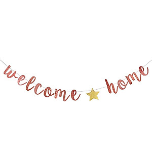 Rose Gold Glitter Welcome Home Banner, Bunting Garlands for Housewarming, Homecoming Return Party, Wedding Celebrations, Family/Baby Shower Theme Party Decoration Supplies