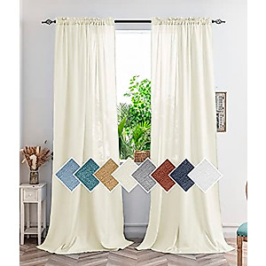 Yancorp Beige Curtains 96 Inch Length for Living Room 2 Panels Linen Textured Sheer Curtain Set Light Filtering Semi Sheer Drapes Curtains for Bedroom(Beige,W52 X L96)
