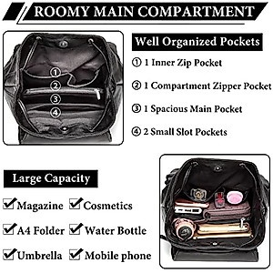 VASCHY Mini Backpack Purse for Women, Fashion Faux Leather Buckle Flap Drawstring Backpack for College with Two Front Pockets Black