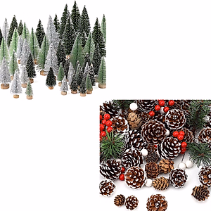30Pcs Mini Christmas Trees and 115Pcs Christmas Pine Cones Berry Pine Branch Set