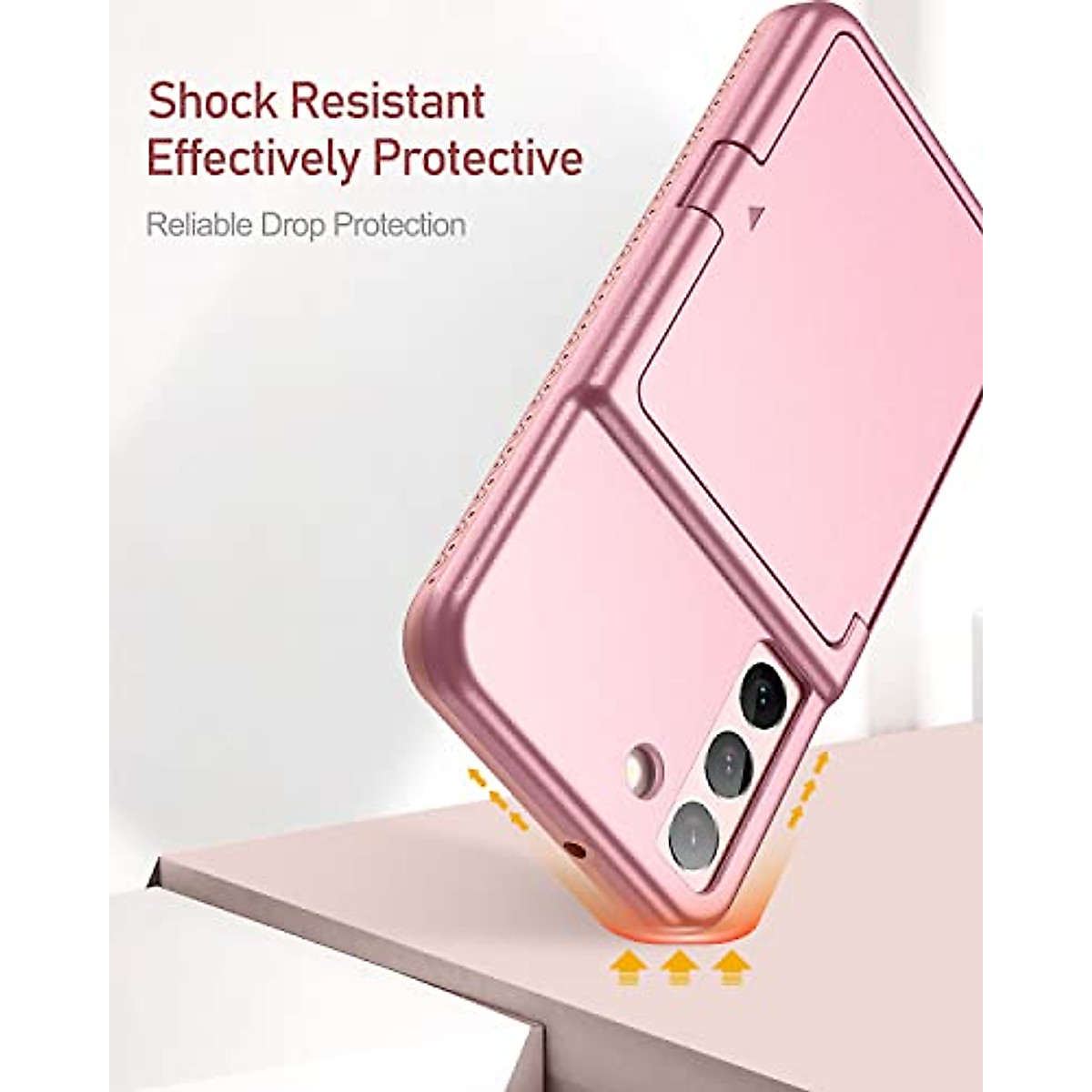 WeLoveCase Samsung Galaxy S22 Case Wallet Case with Credit Card Holder & Hidden Mirror, All-Round Protection Shockproof Phone Cover Designed for Samsung Galaxy S22 5G, 6.1 inch Rose Gold