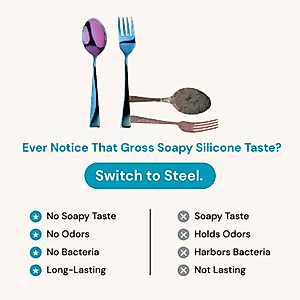 Ahimsa Stainless Steel Forks & Spoons | Cutlery Set | Kids Utensil Set | 100% BPA Free & Dishwasher Safe (Iridescent Blue)