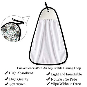 visesunny Owl Hand Towel for Kitchen Bathroom Decor Soft Absorbent Cotton Dish Towel with Hanging Loop Botton Cleaning and Drying Washcloth