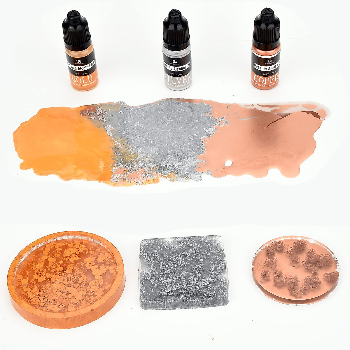 Metallic Alcohol Ink Set - 12 Metal Color Alcohol-Based Inks for Epoxy Resin Art, Painting - Concentrated Shimmer Alcohol Paint Color Dye for Resin Petri Dish Making, Yupo, Tumbler Making - 10ml Each