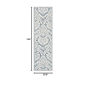 SAFAVIEH Blossom Collection Runner Rug - 2'3" x 12', Blue & Ivory, Handmade Wool, Ideal for High Traffic Areas in Living Room, Bedroom (BLM106M)