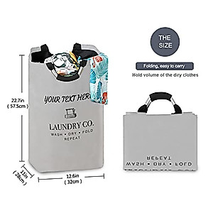 Custom Wash Dry Fold Repeat Laundry Hamper Personalized Large Laundry Bag Collapsible Oxford Cloth Durable Storage Bin for Clothing Organization, 22.7 Inch