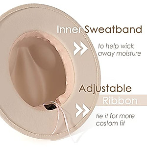 Lisianthus Women Classic Felt Fedora Wide Brim Hat with Belt Buckle A-Creamy