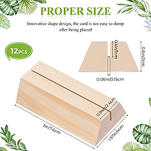 12 Pieces Wood Place Card Holders Trapezoidal Wooden Table Number Holder Sign Support Stands for Name Card for Wedding Retail Shop Birthday Party Events Home Decoration (0.06 Inches)
